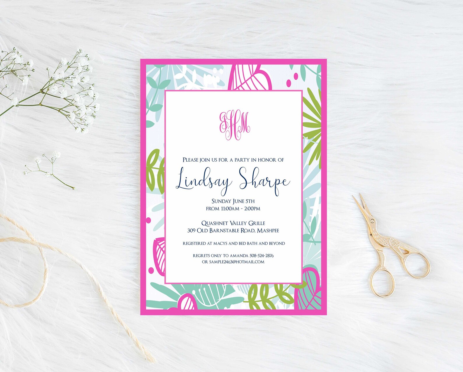 Preppy Pattern Invitation, Lily Floral Invitation, Preppy Invitation ...
