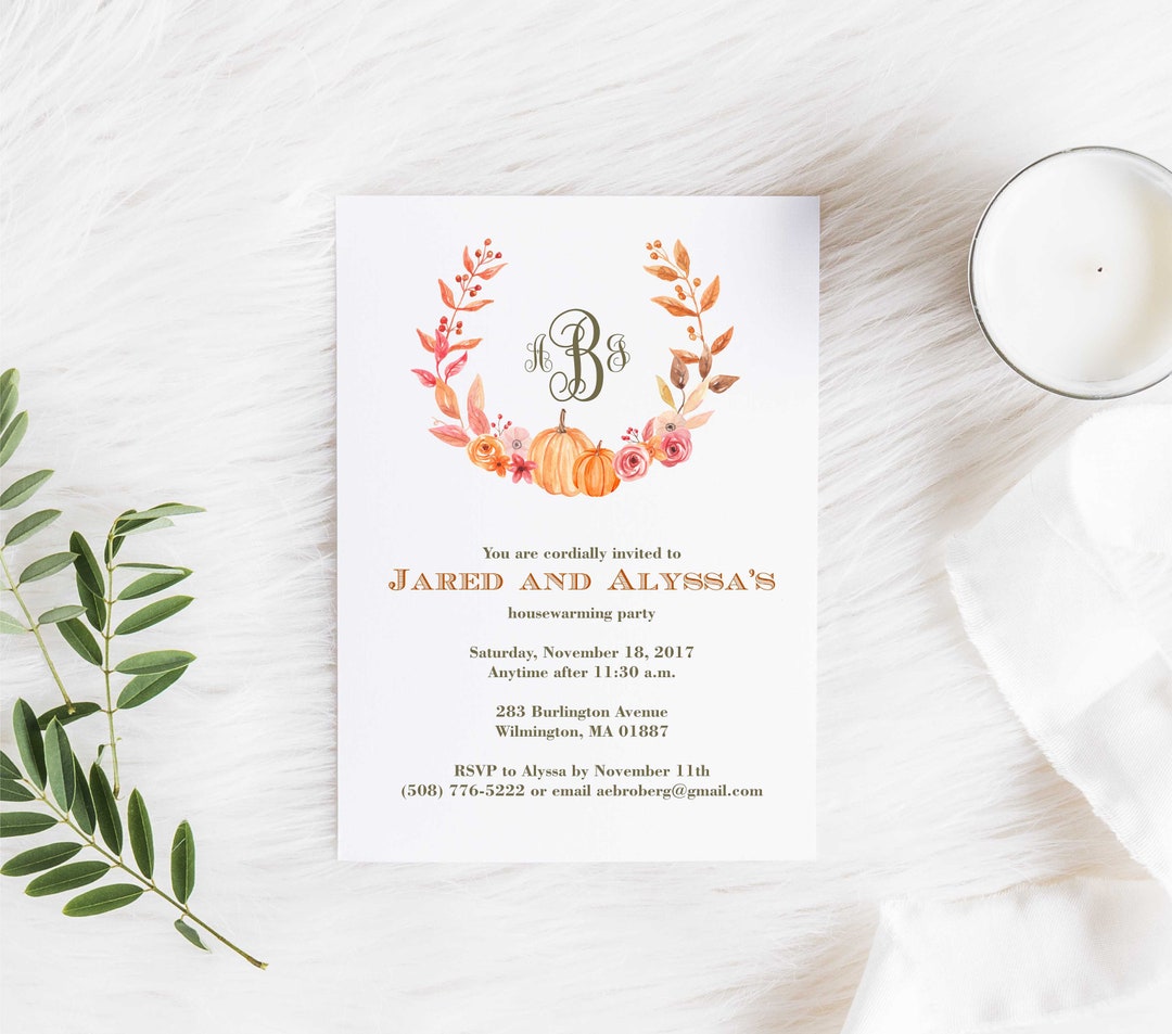 Pumpkin Wreath Invitation, Fall Invitation, Autumn Invitation, Shower ...