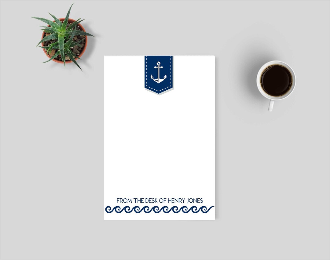 Anchor Wave Personalized Notepad, Nautical Design, Custom Personal Note ...