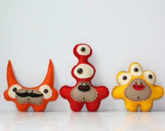 Trio of Mini Monsters You Pick Style and Color Red Blue Green - Etsy