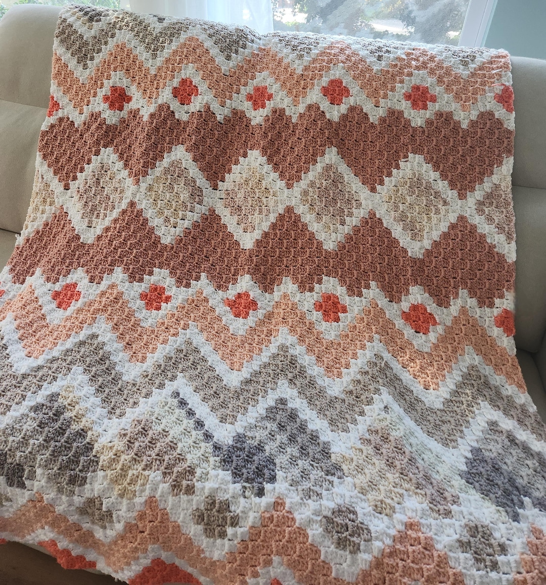 C2C Heart Mosaic Crochet Throw Blanket Pattern - Etsy