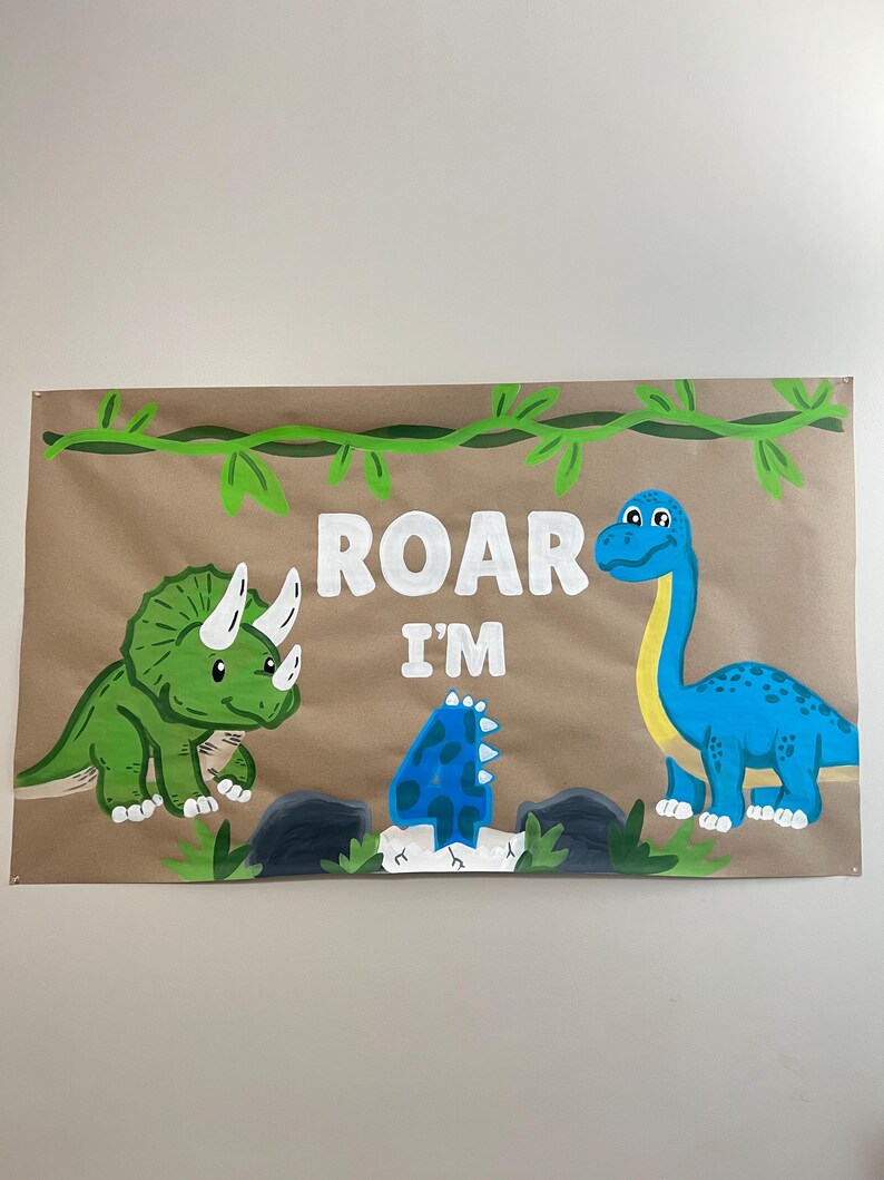 Dinosaur Birthday Banner | Roar I’m 4 Sign | 3x5 Ft Dino Party Backdrop ...