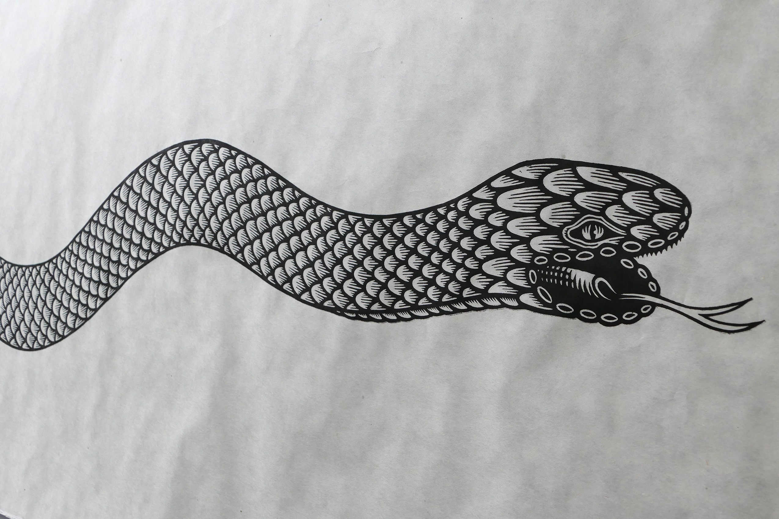 Very Large Snake Woodcut Original Art Signed Measures Over Eight Feet ...