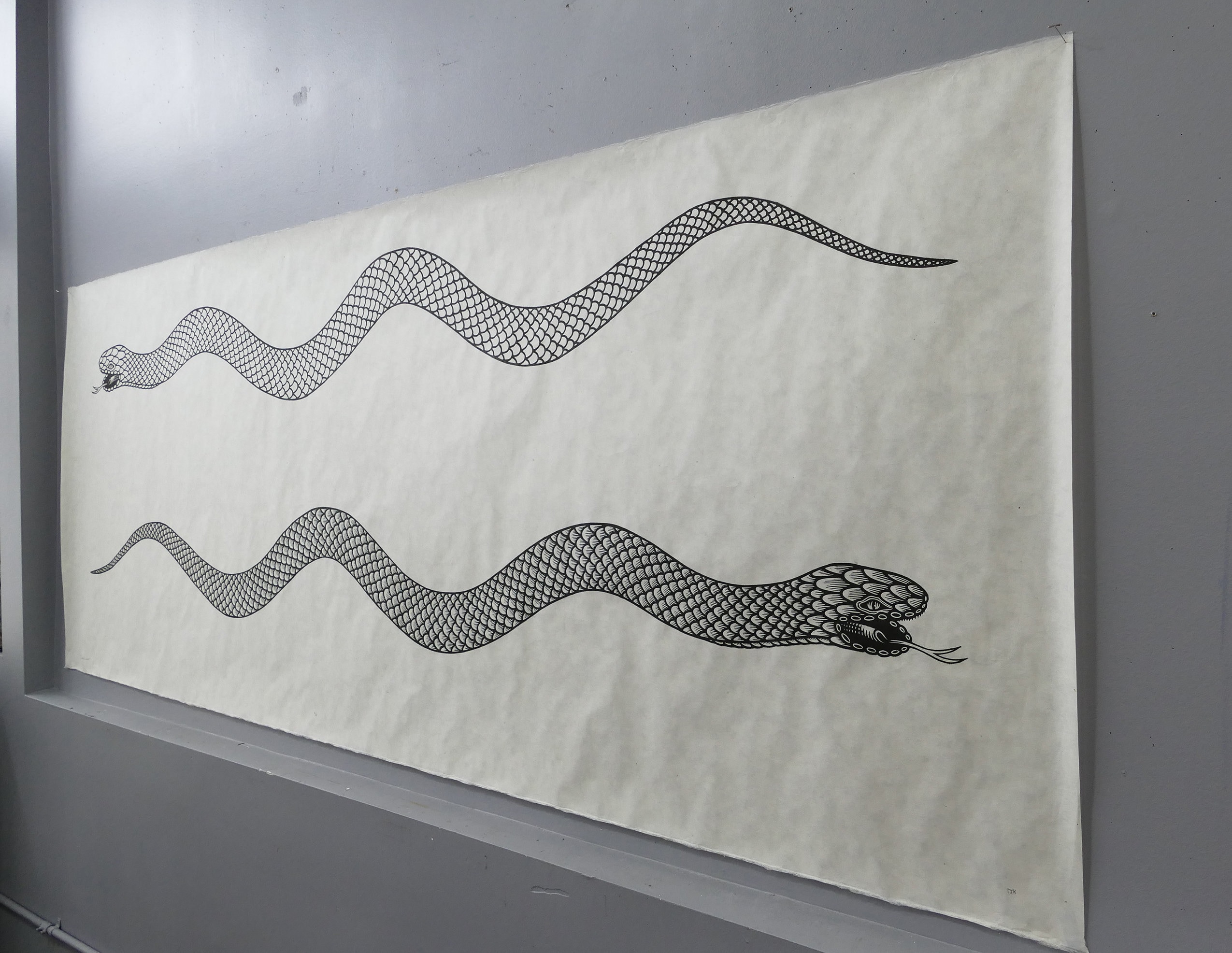 Very Large Snake Woodcut Original Art Signed Measures Over Eight Feet ...