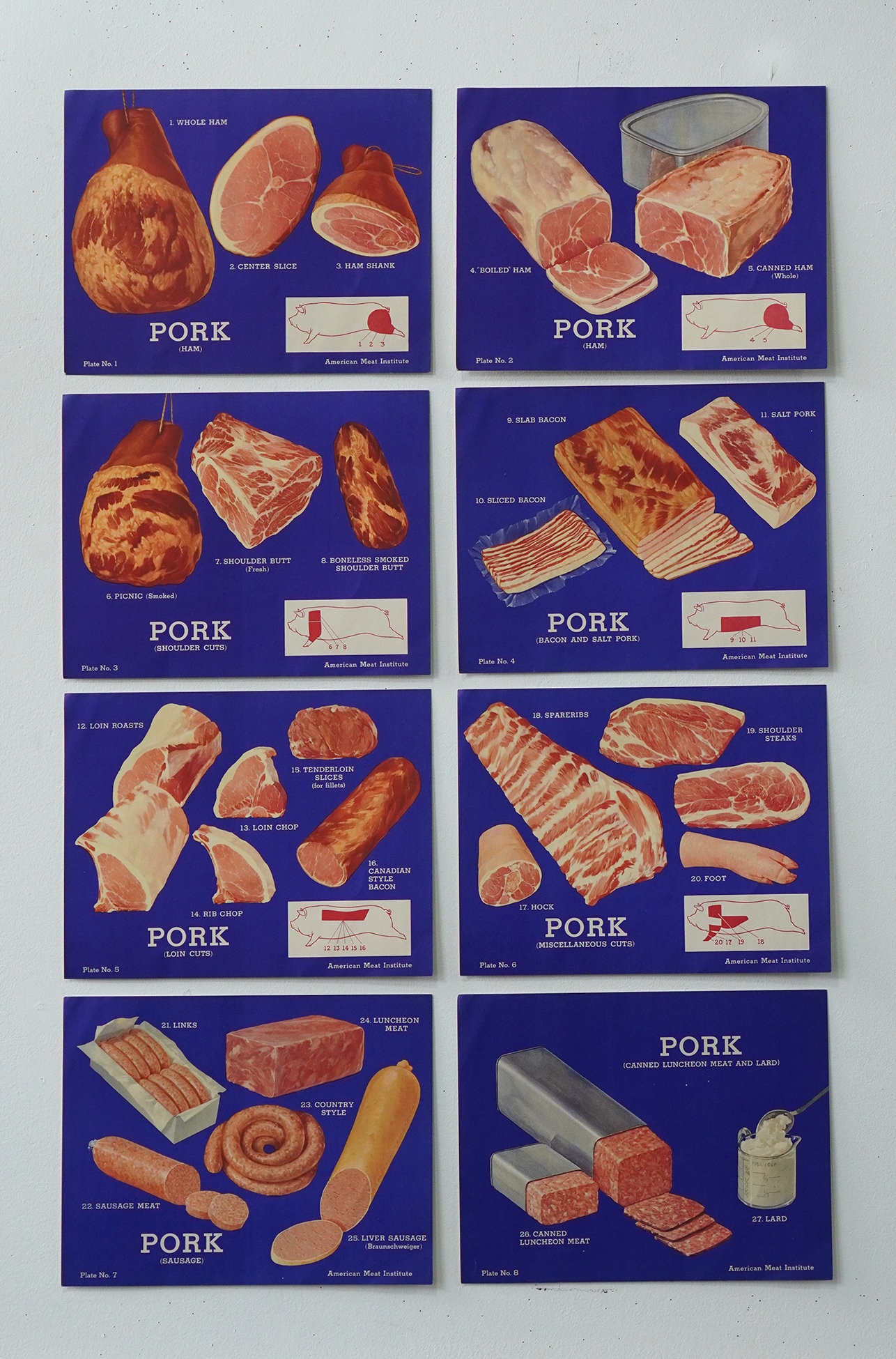 Original 1940's Pork Cuts Charts Set of 8 in Portfolio - Etsy