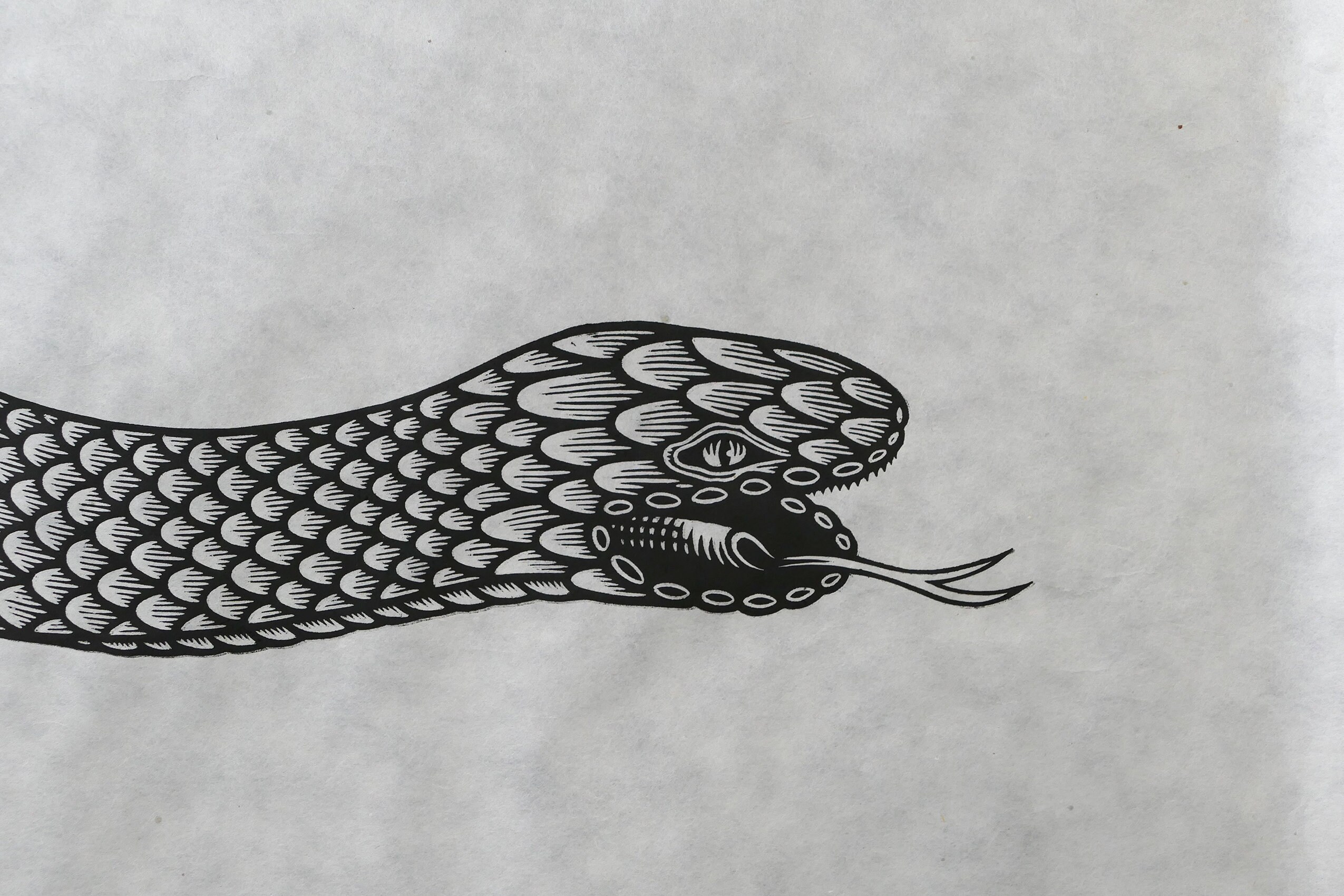 Very Large Snake Woodcut Original Art Signed Measures Over Eight Feet ...