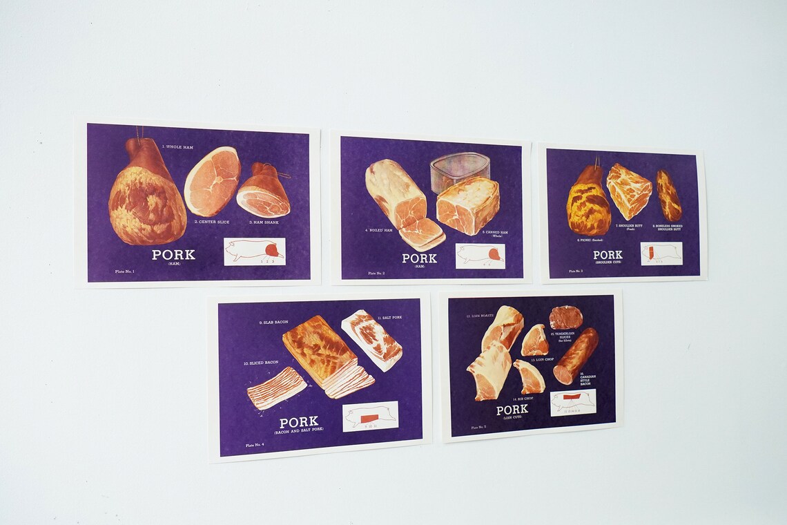 Set of Large Butcher Pork Cuts Charts - Etsy
