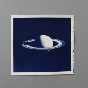 Saturn Cyanotype on Watercolor Paper Space Stars Moon Original Art - Etsy