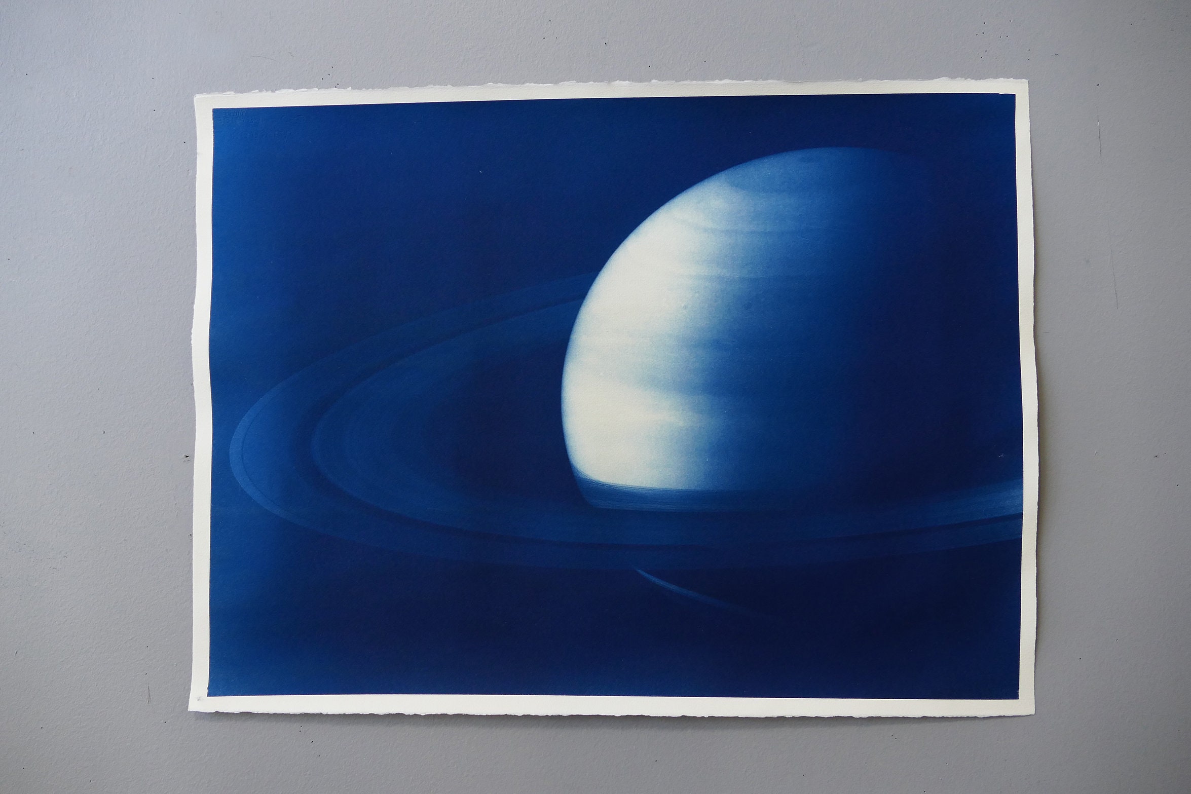 Saturn Cyanotype on Watercolor Paper Space Stars Moon Original Art - Etsy