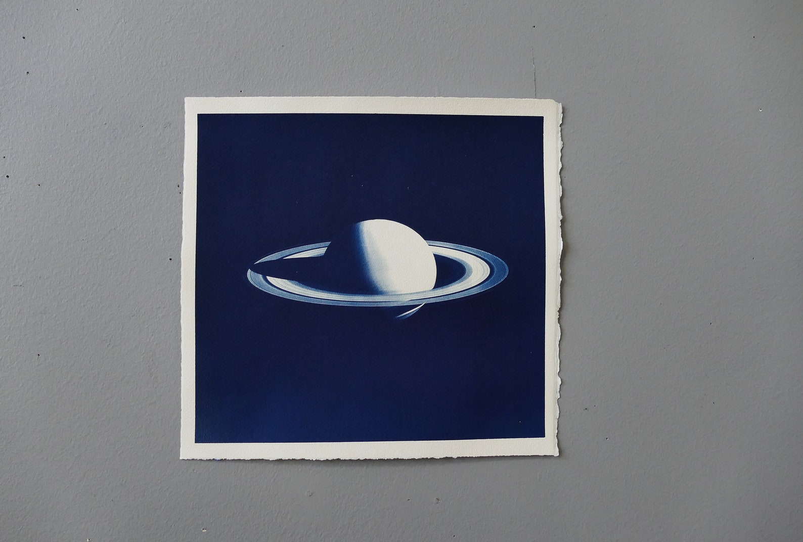 Saturn Cyanotype on Watercolor Paper Space Stars Moon Original Art - Etsy