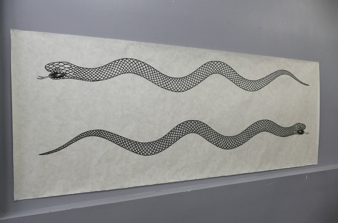 Very Large Snake Woodcut Original Art Signed Measures Over Eight Feet ...