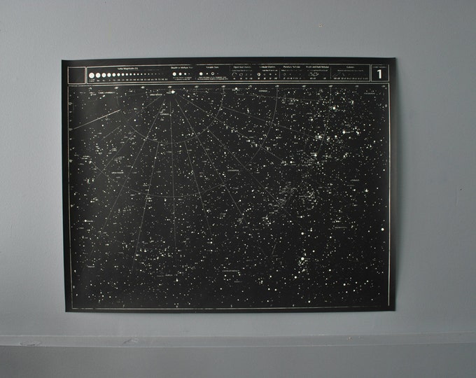 Deep Black Star Map Hand Printed on Heavy Paper - Etsy