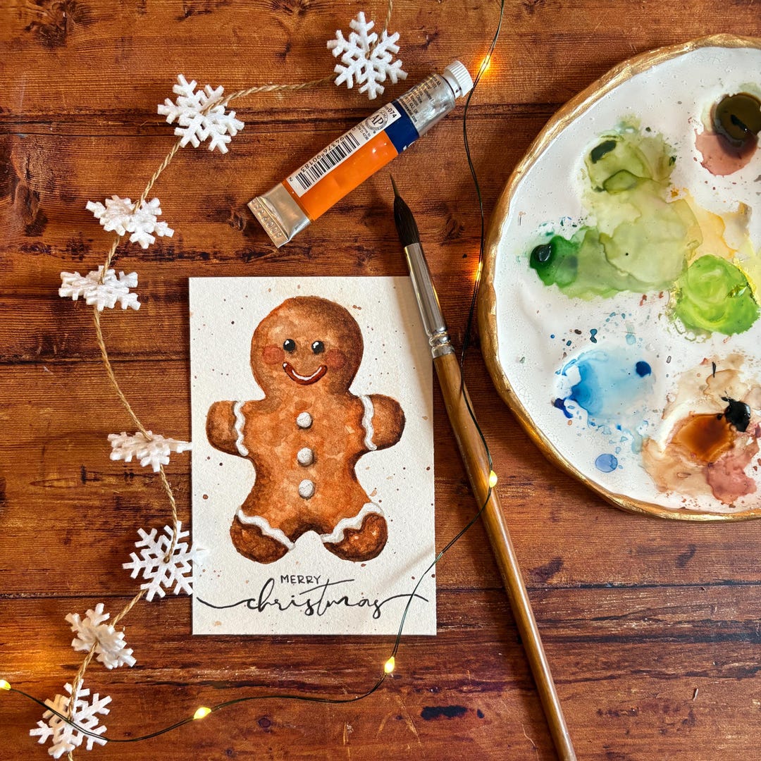 Gingerbread Man Christmas Cards – Set of 10 Blank Cards | Watercolour ...