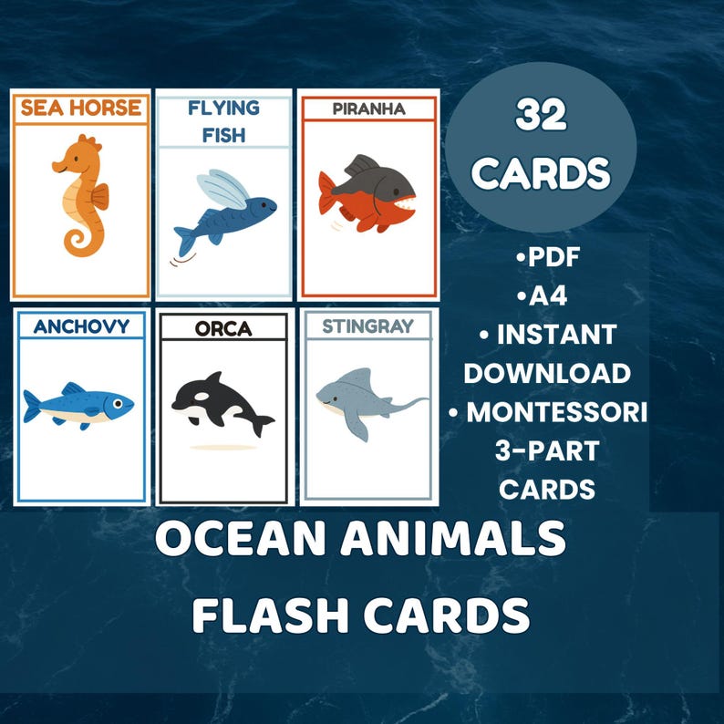 Ocean Animals Montessori Flashcards: Marine Life Educational Printables ...