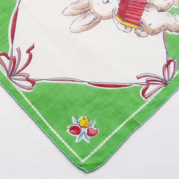 1950s Green Bunny Child's Handkerchief, Bunnies Playi… - Gem