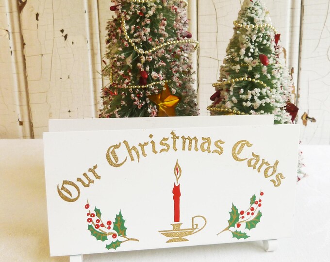 1960s White Metal 'our Christmas Cards' Greeting Card Holder W/ Holly ...