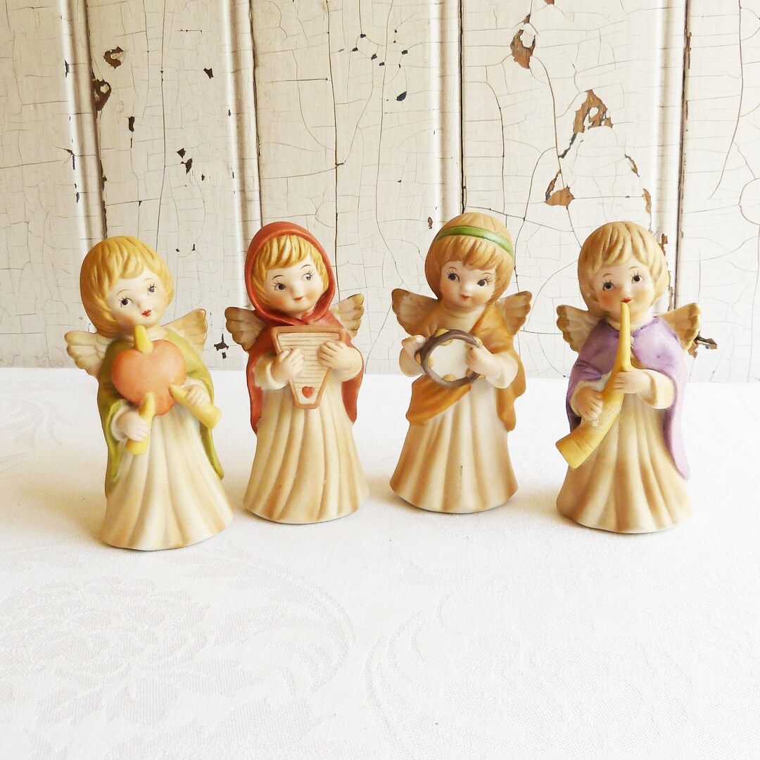 1970s Lefton Angel Band - Bisque Angel Figurines Playing Horns, Zither ...