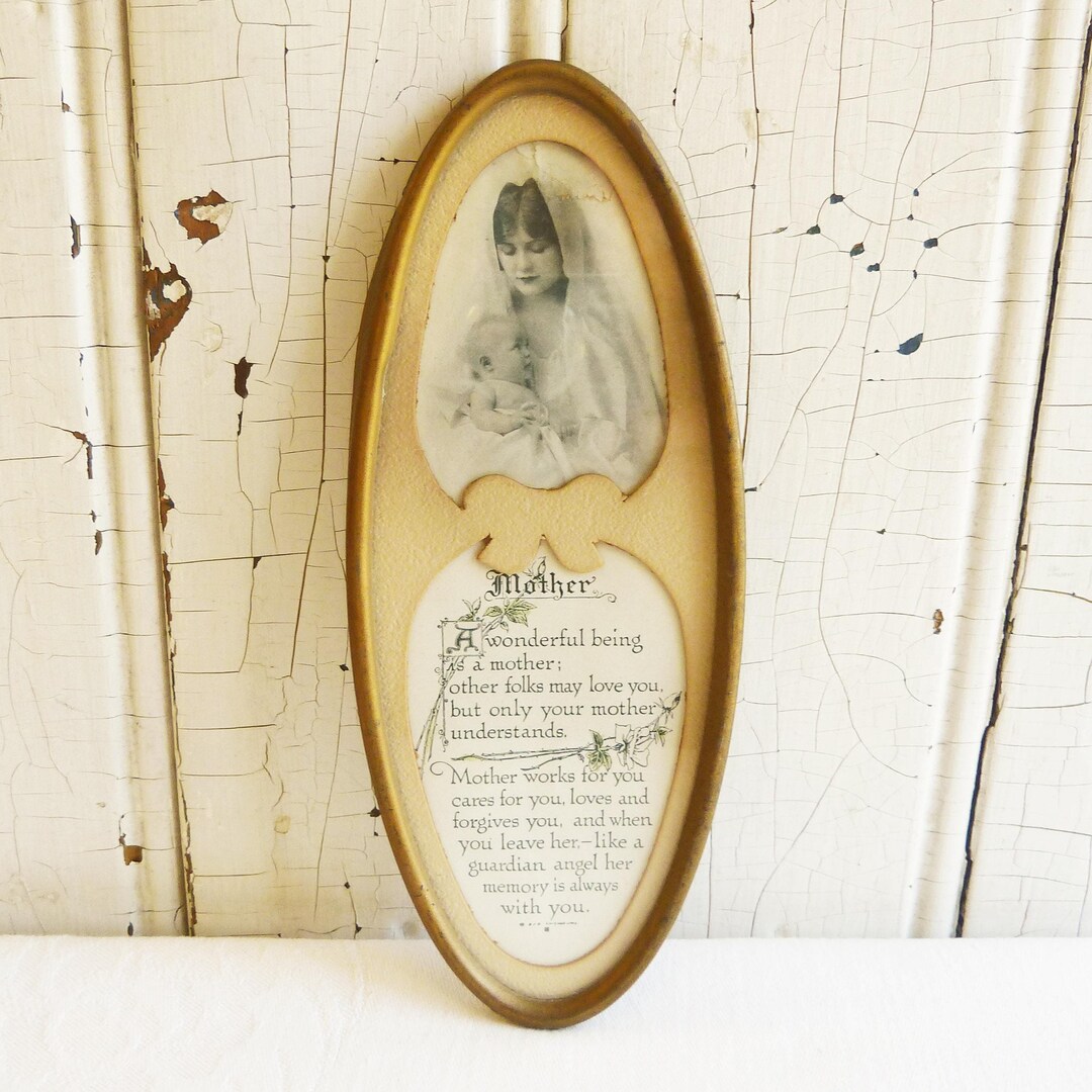 1920s Mother Motto W/ Black and White Print, Mother & Baby Oval Wall ...