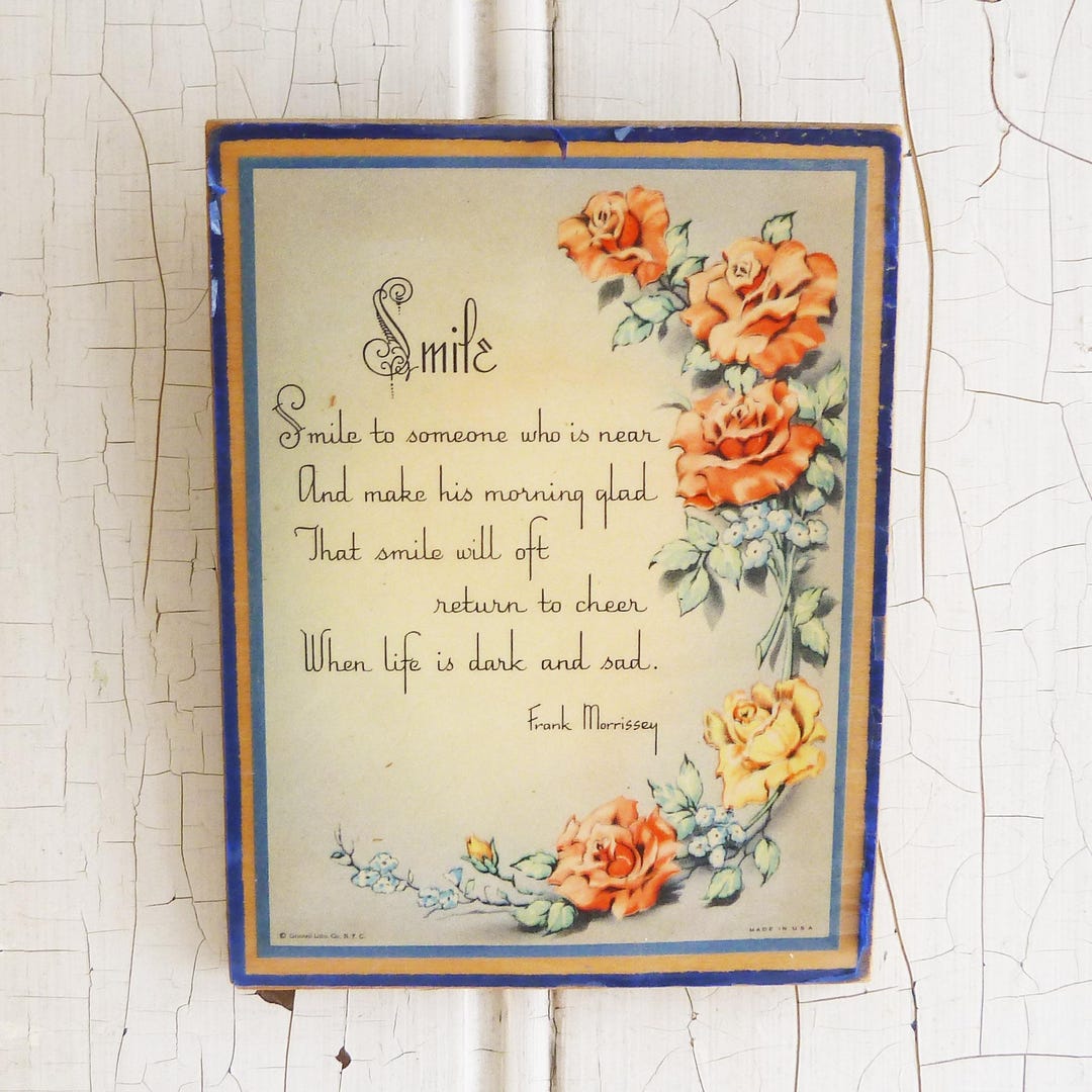 Vintage Laminated Smile Motto, Frank Morrissey - Wall Hanging - Etsy