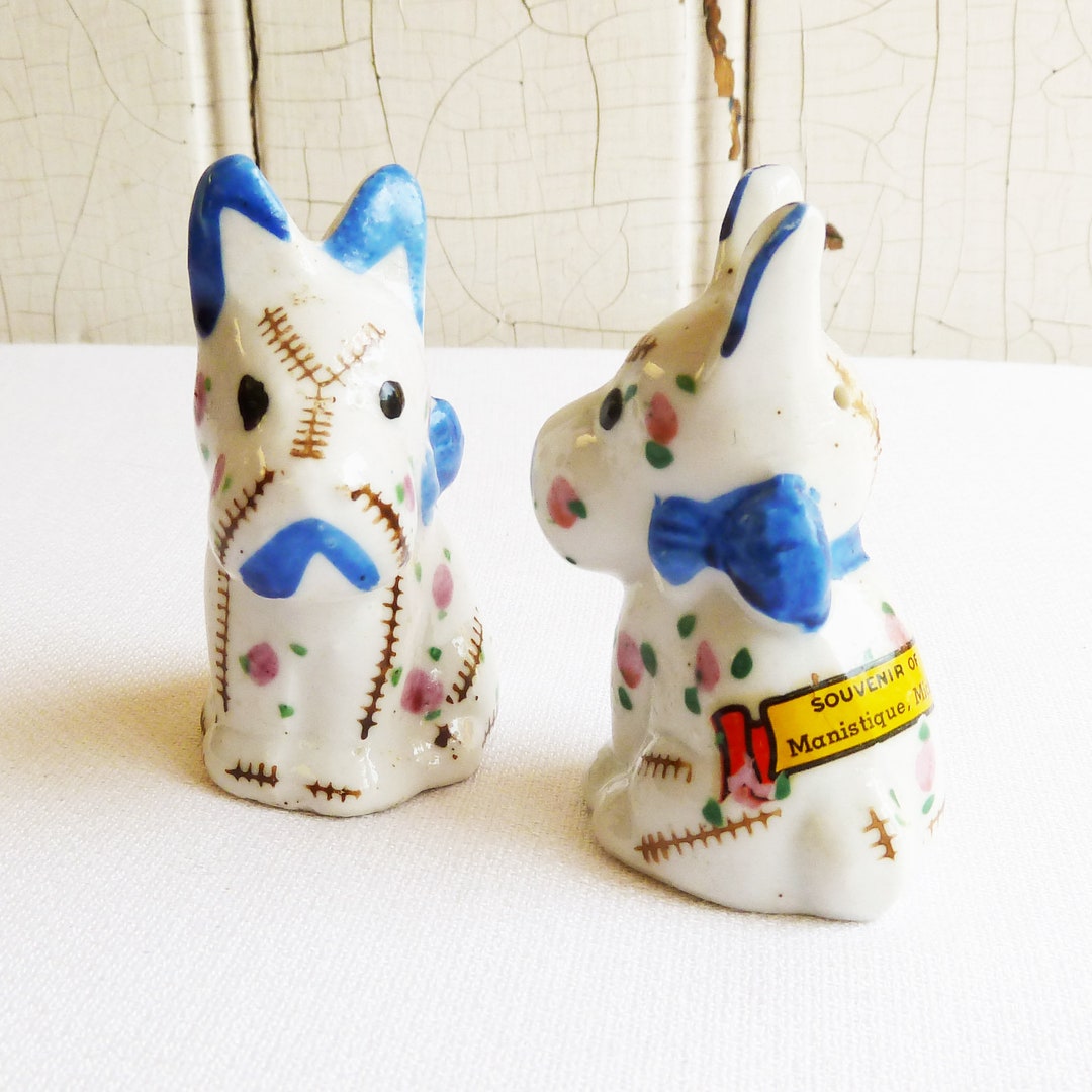 1960s Calico Dog Salt & Pepper - Anthropomorphic Floral Print Ceramic ...