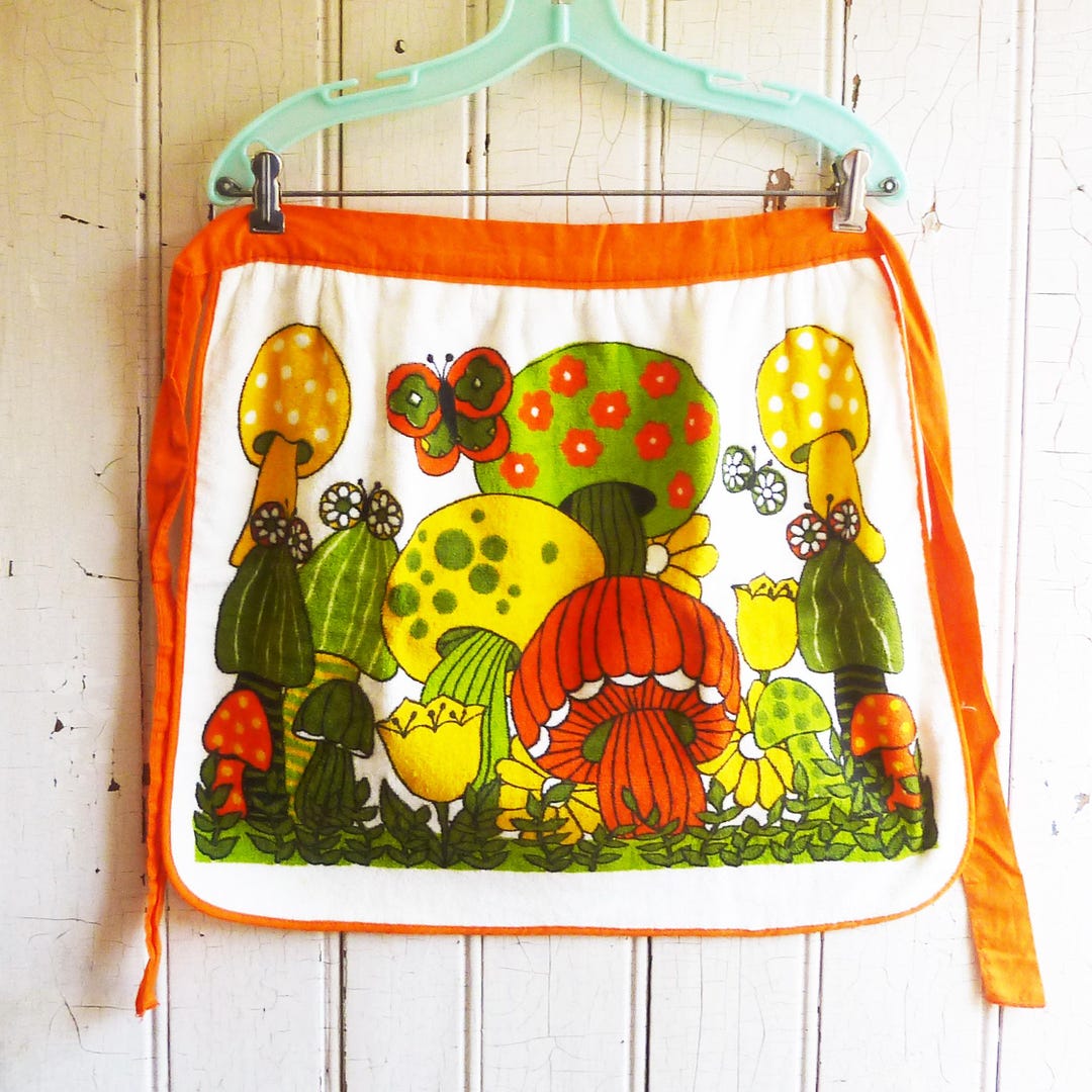 Groovy 1970s Mod Mushroom Apron - Chartreuse, Orange and Yellow Terry ...