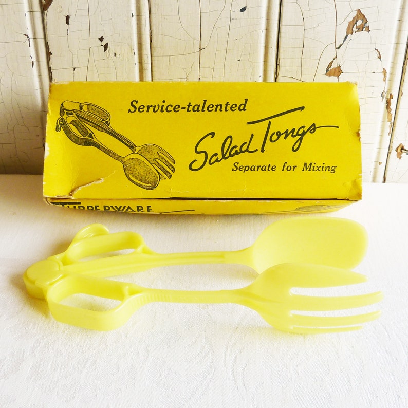 1950s Tupperware Salad Tongs in Original Box Yellow Plastic - Etsy