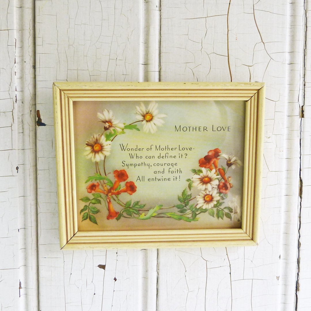 Vintage Mother Love Motto Small Creamy Yellow Wood Framed 1940s Poem ...