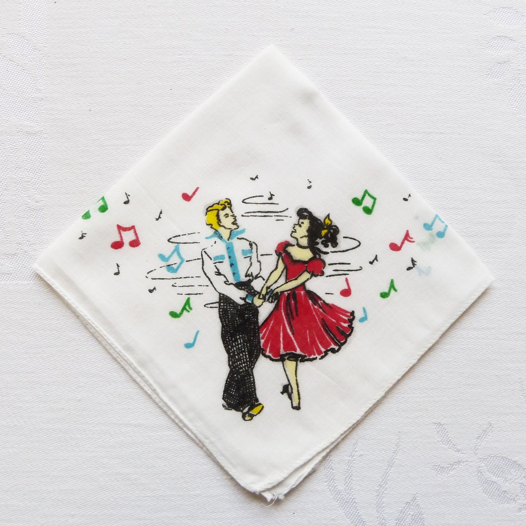 1950s Dancing Teens Handkerchief - Mid-century Teenage Dancers Hankie ...