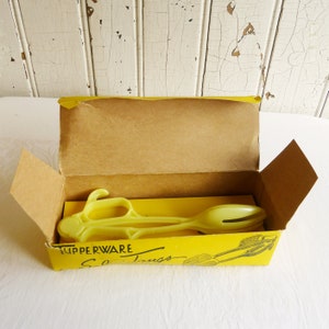 1950s Tupperware Salad Tongs in Original Box Yellow Plastic Salad Fork ...