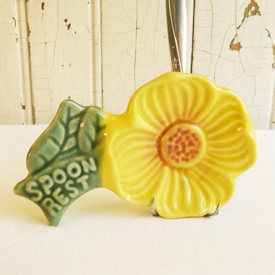 1950s Sunny Yellow Flower Spoon Rest - Shawnee Pottery - Mid-century ...