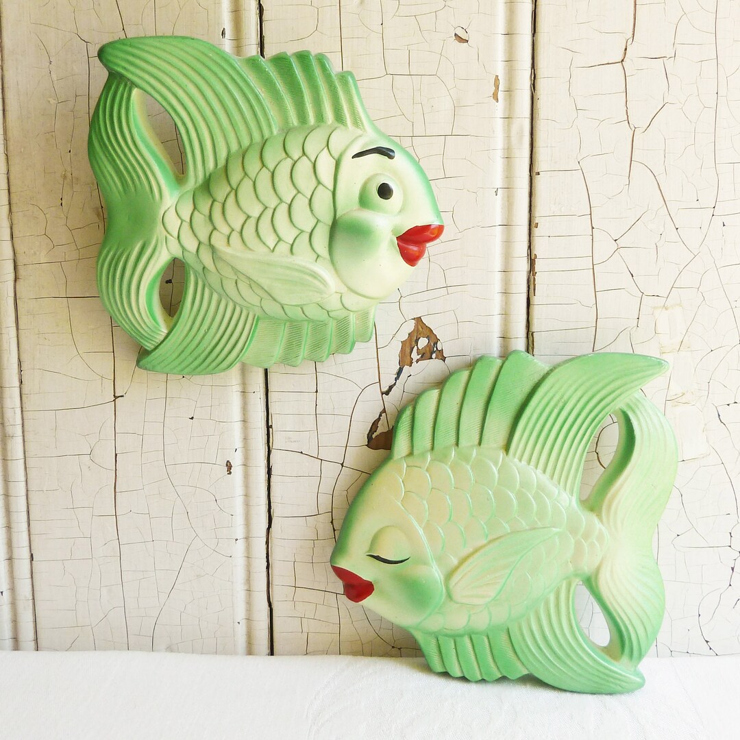 1950s Green Chalkware Kissing Fish, Dated 1951 Miller Studio ...