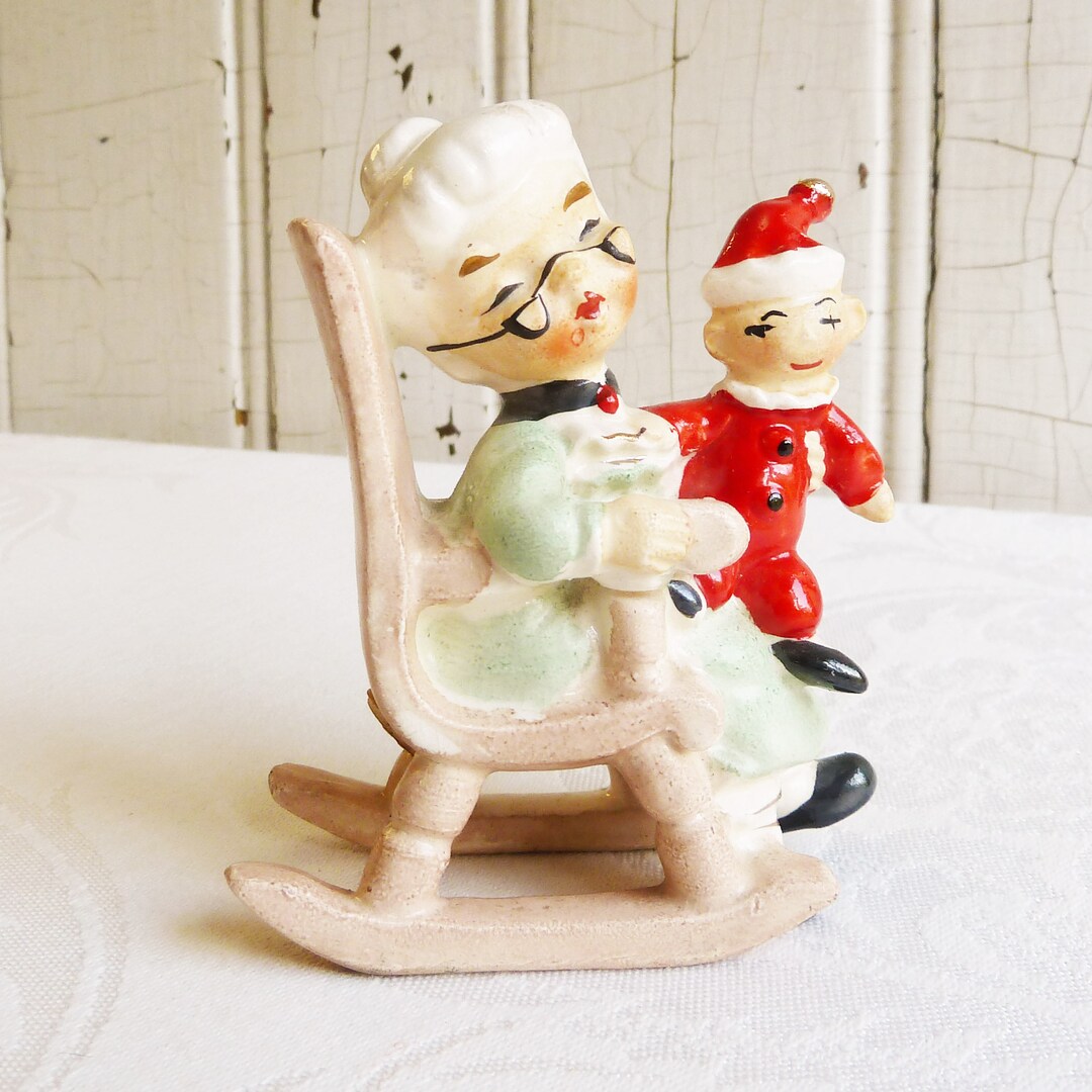 1960s Lefton Mrs Claus in Rocking Chair W/ Elf Doll Salt or Pepper ...