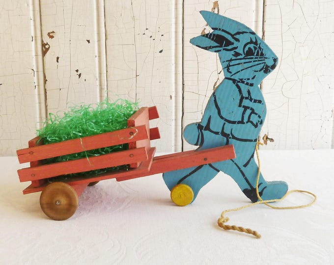 Vintage Wooden Bunny Rabbit Pull Toy on Wheels Awesome Home Decor ...
