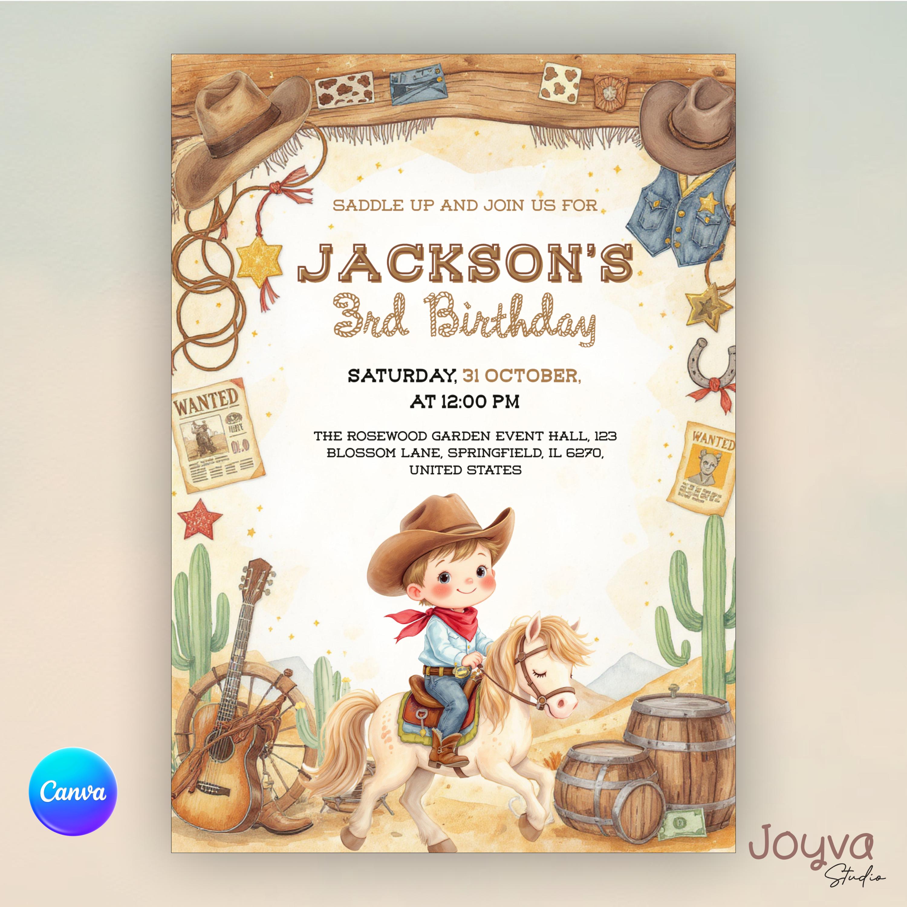 First Rodeo Cow Boy Invitation Template, West Birthday, Boy Cowboy ...