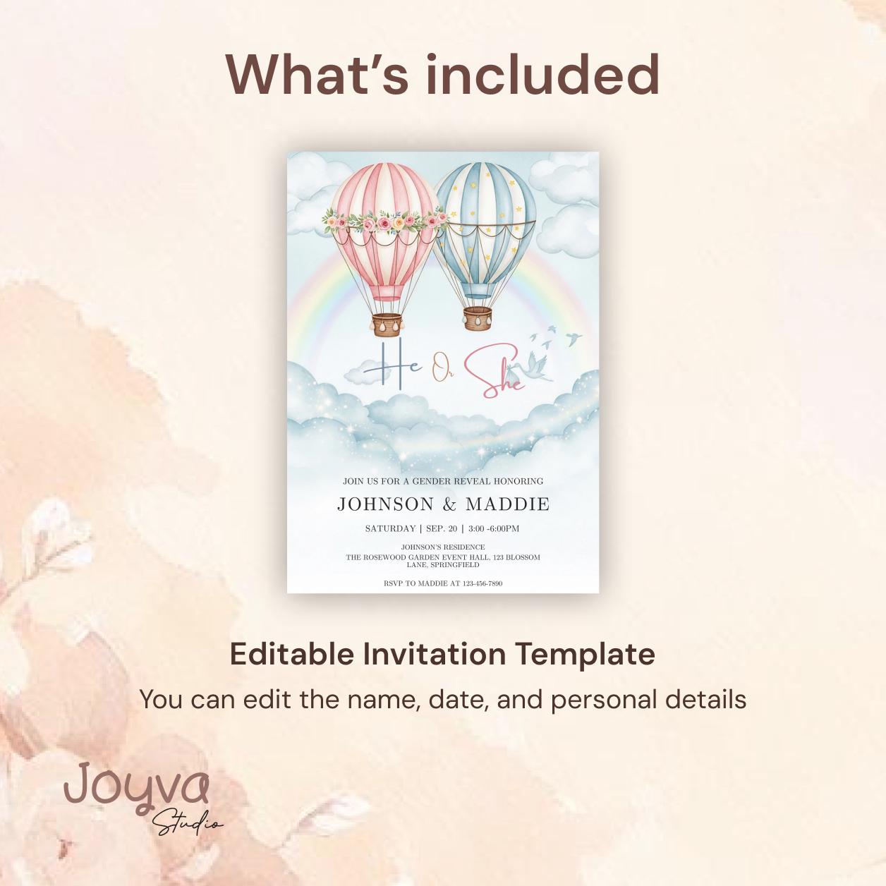 Balloons Gender Reveal Invitation| Whimsical Hot Air Balloons Gender ...