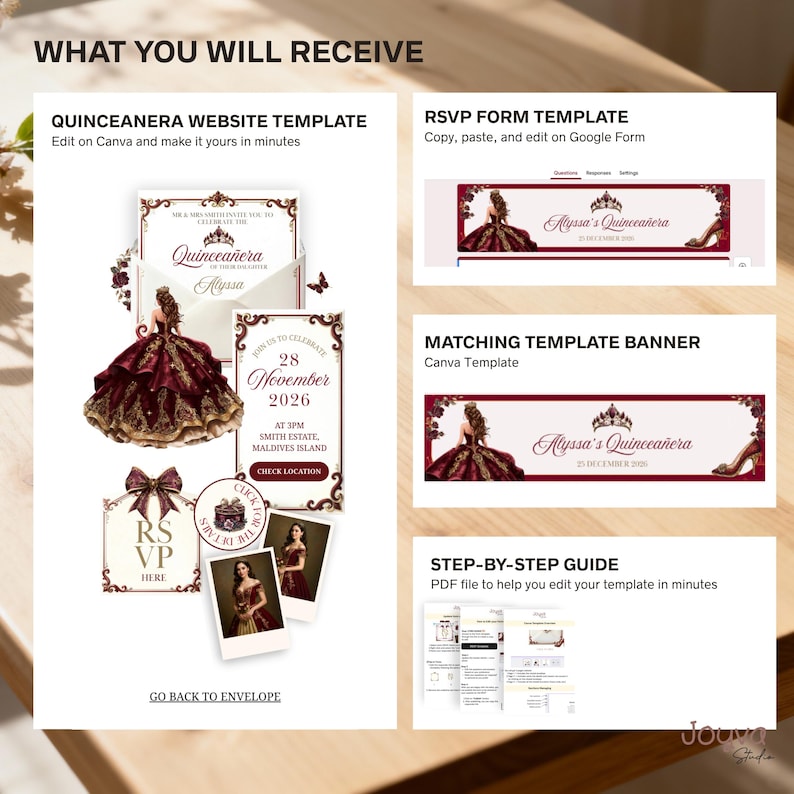 Quinceañera Invitation Website Template | Editable 15th Birthday Canva ...