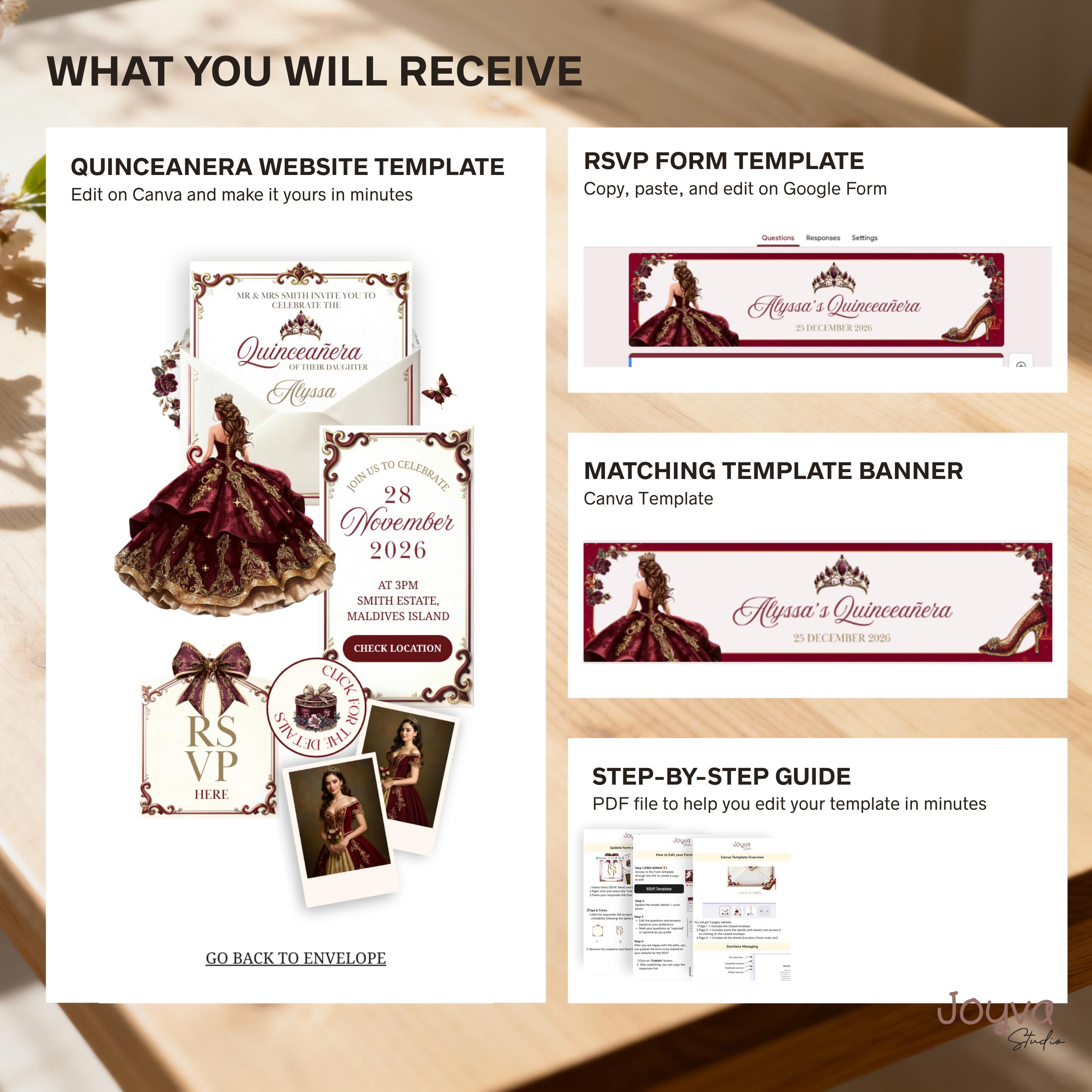 Quinceañera Invitation Website Template | Editable 15th Birthday Canva ...