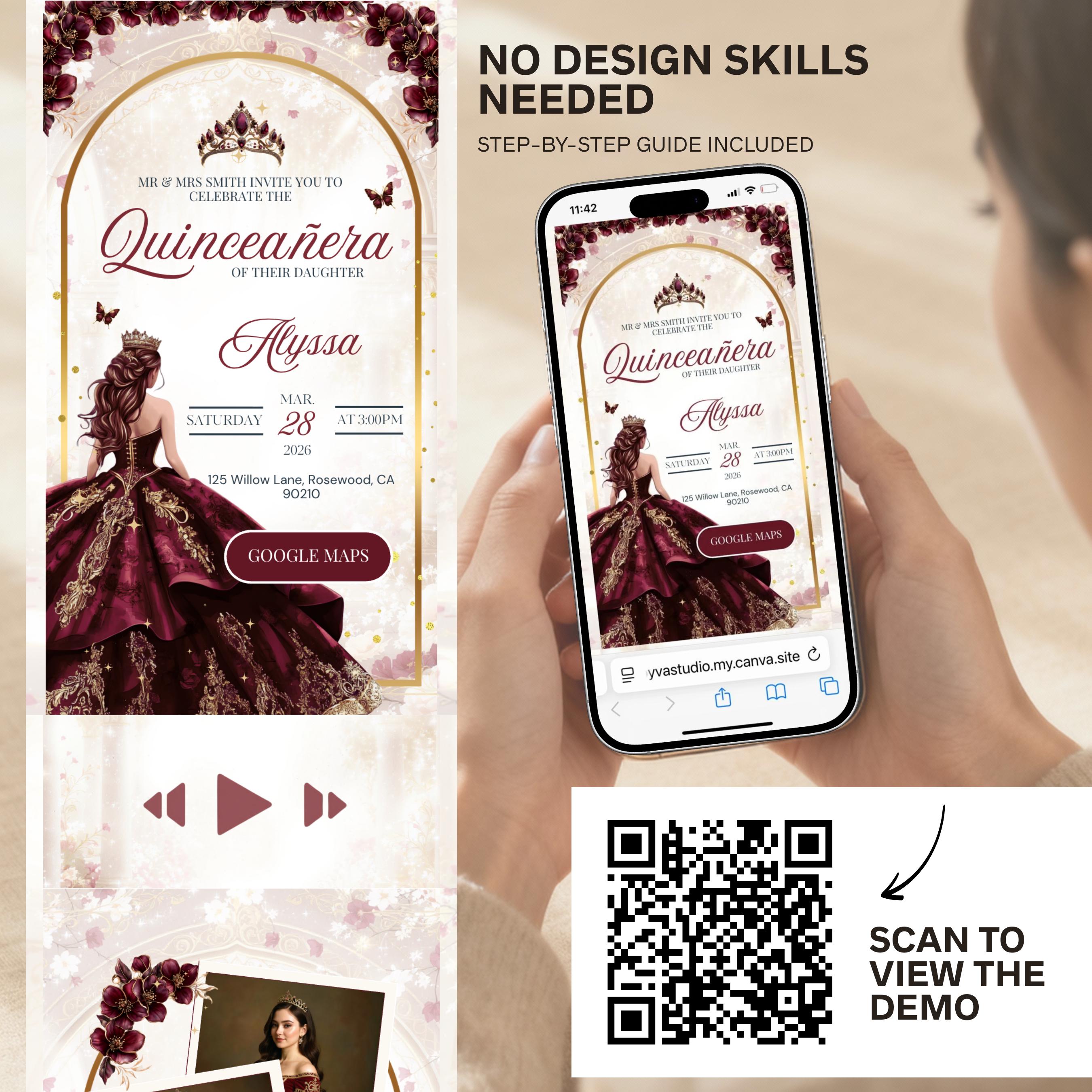 Quinceañera Invitation Website Template | Editable 15th Birthday Canva ...