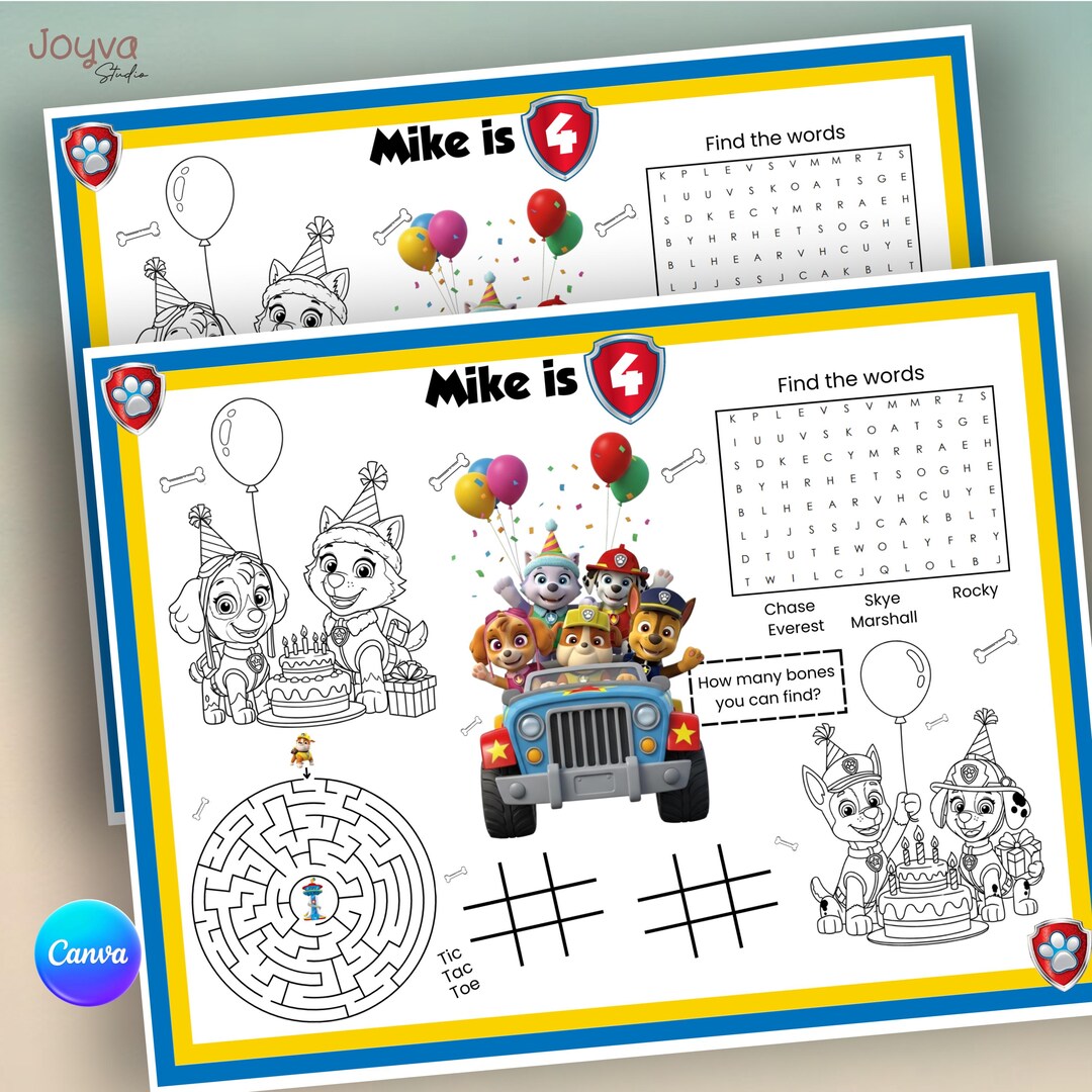 Paw Patrol Editable Activity Sheet | Birthday Party Games for Kids ...