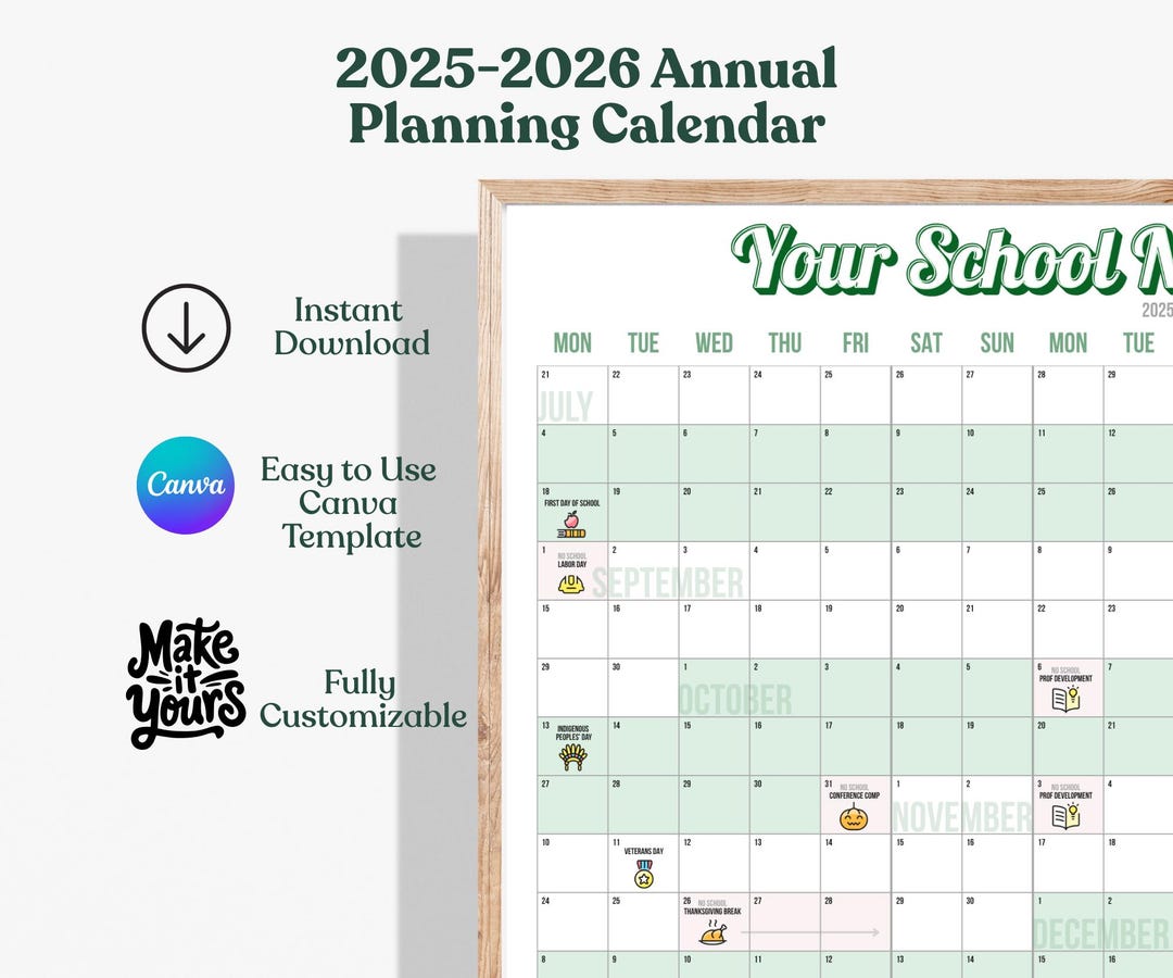 Editable 2025–2026 School Calendar | Canva Template School Year Planner ...