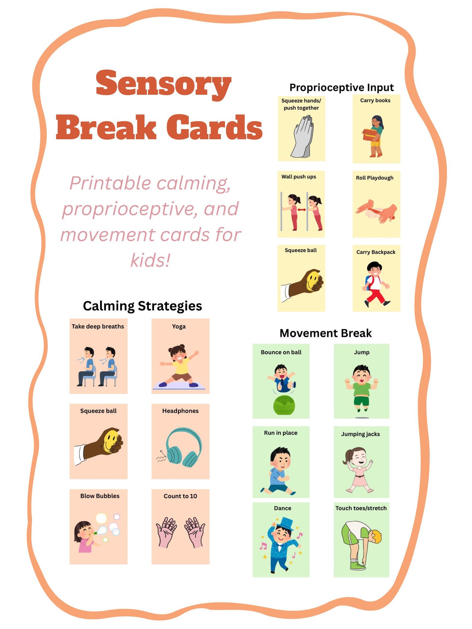 Sensory Break Cards- Printable Movement, Proprioceptive, and Calming ...