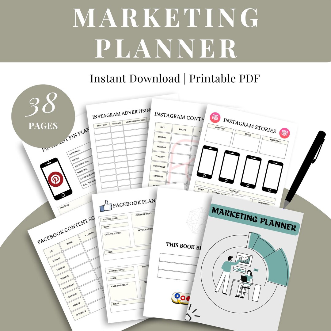 Marketing Plan Template Printable Marketing Social Media Planner ...