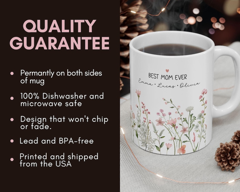 Personalized Mom Mug With Kids Names, Mom Floral Coffee Cup, Mother’s ...