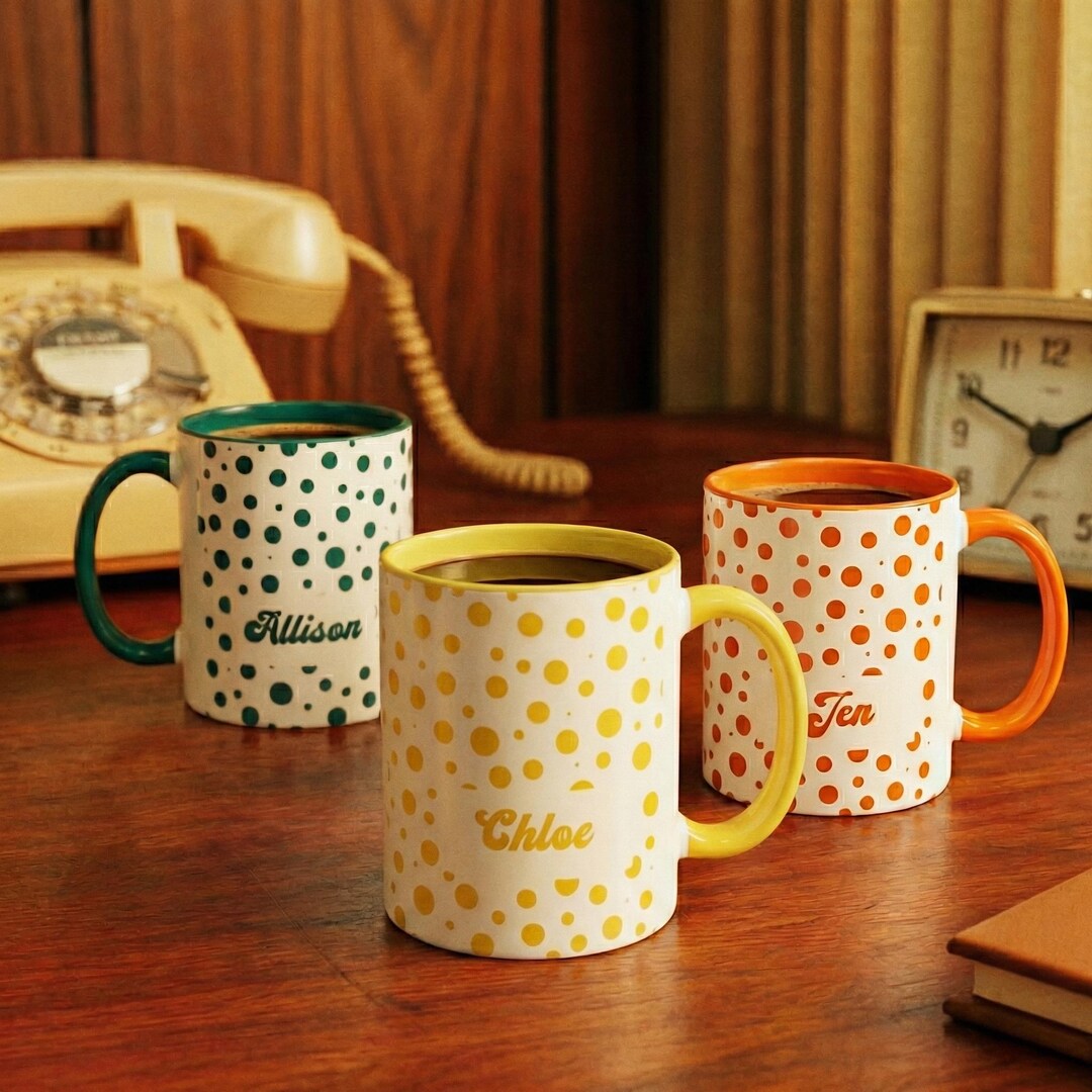 Personalized Name Coffee Mug, Dots Design - Etsy