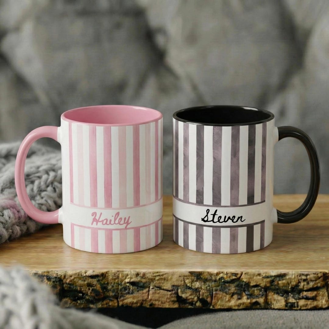 Personalized Striped Couple Mug, Custom Name Coffee Mugs - Etsy
