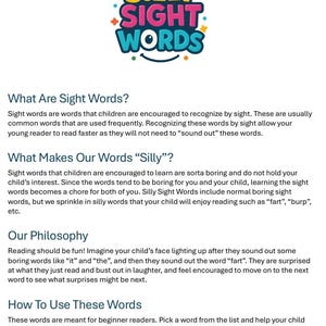 Silly Sight Words - 100+ Printable Flashcards for Beginning Readers ...
