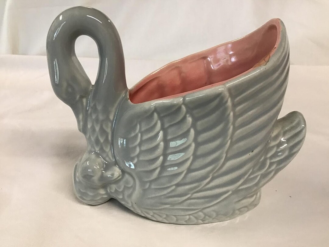 Red Wing USA Art Pottery #1337 Planter Swan With Chick Gray Pink Lined ...