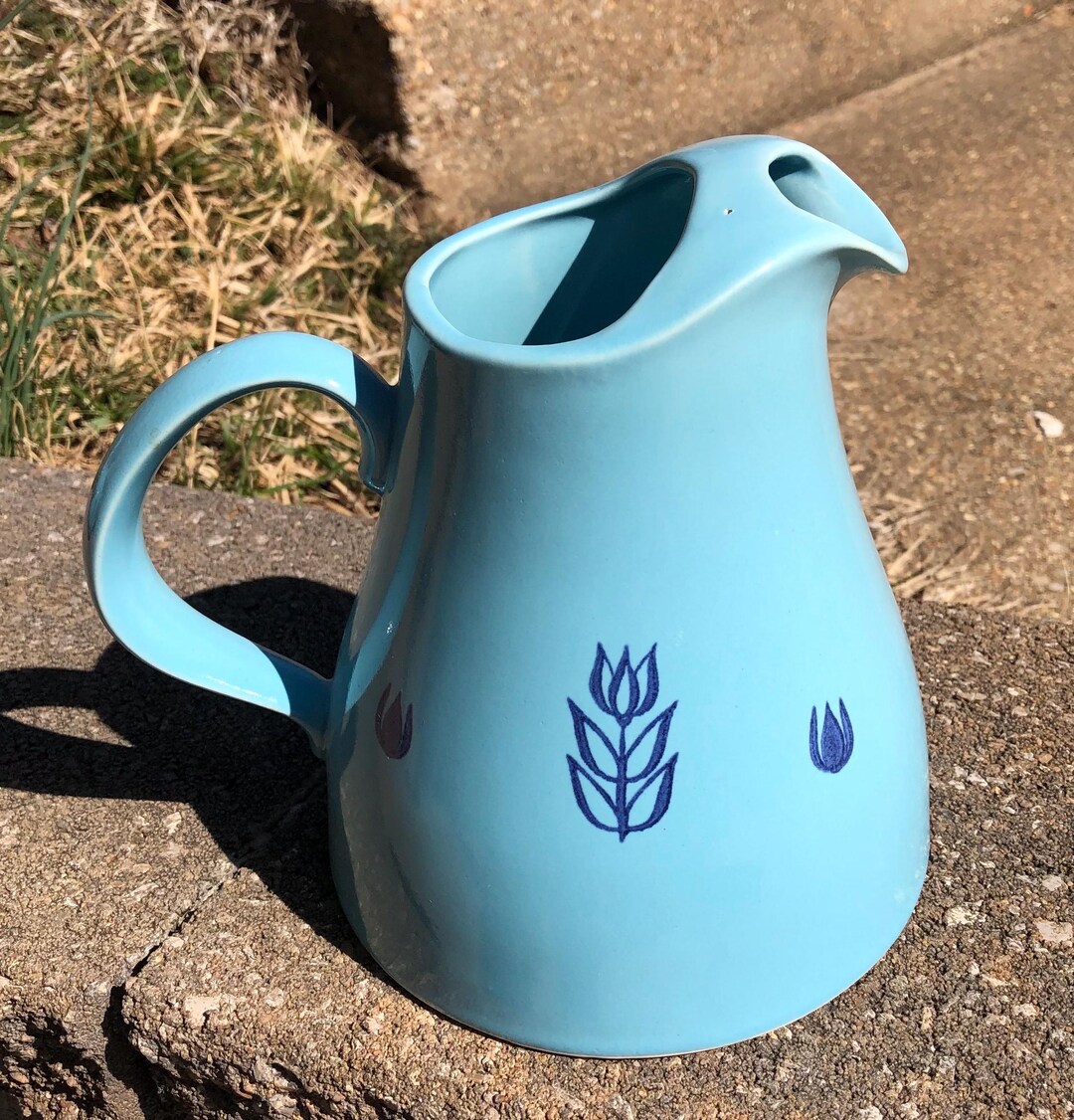 Vintage Cronin USA Pottery Pitcher Robin's Egg Blue Tulips - Etsy