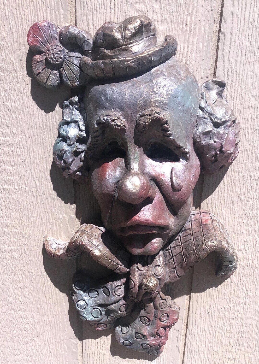 Vintage Weeping Clown Face Wall Plaque Crying Plaster Sculpture Large ...