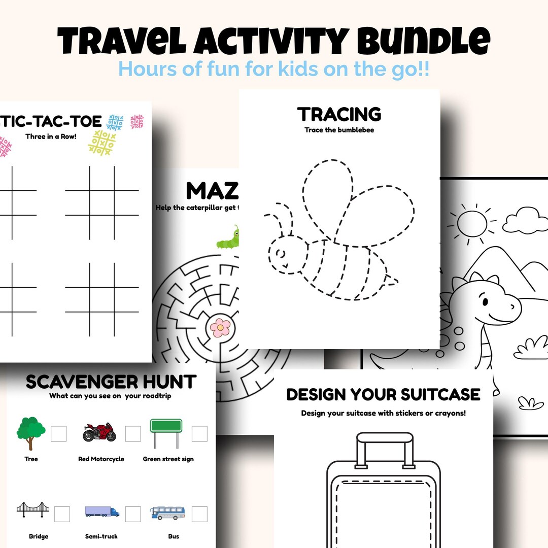 Printable Kids Activity Pack | 16-page Coloring & Game Bundle | Travel ...